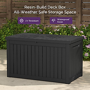 Sersper 230 Gallon Outdoor Storage Box, Large Deck Box with Gas Struct, Waterproof Resin Storage Bin for Patio Cushions, Pool Supplies, Lockable Box, UV Resistant, Black