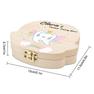 Artsadd Custom Colorful Tooth Fairy Box with Name, Personality Wooden Tooth Storage and Saver Box for Lost Teeth Children, Newborn Baby Birthday Christmas Keepsake Gift