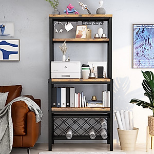 Recaceik Wine Rack Freestanding Floor, Kitchen Organizers and Storage with Wine Bottle Holder Glass Holder, Multi-Function Bakers Rack Home Coffee Wine Bar Cabinet, Rustic Brown