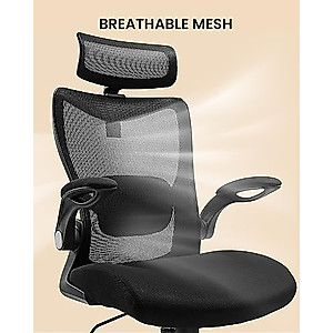 ErGear Office Chair, Desk Chair with Flip-Up Armrests, Ergonomic Office Chair with 2'' Adjustable Lumbar Support & Headrest, High Back Computer Chair Mesh Office Chair with Wheels for Home Office