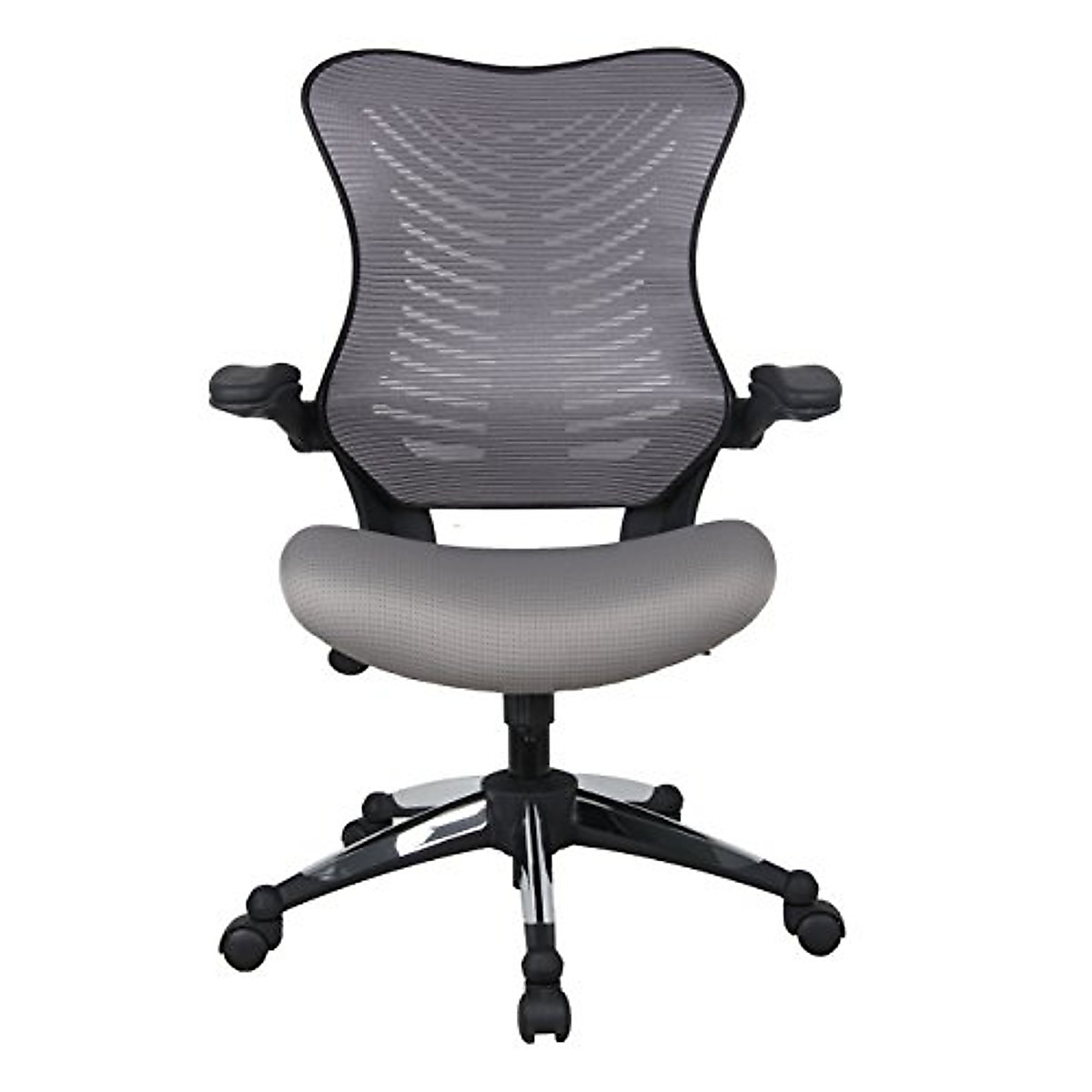 OFFICE FACTOR Grey Mesh Executive Ergonomic Computer Office Chair Flip-up Arms Lumbar Support Molded Foam Seat Adjustable Height Home Office Desk Chair BIFMA Passed (Grey)