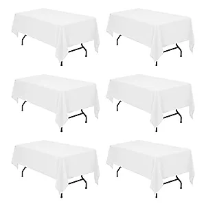 6 Pack White Tablecloths for 6 Foot Rectangle Tables 60 x 102 Inch - 6ft Rectangular Bulk Linen Polyester Fabric Washable Long Table Clothes for Wedding Reception Banquet Party Buffet Restaurant