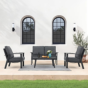 OC Orange-Casual Outdoor Aluminum Furniture Set - 4 Pieces Patio Sectional Chat Sofa Conversation Set with Coffee Table and Loveseat, Includes Thick Cushions,for Lawn Backyard, Grey