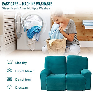 Loveseat Recliner Slipcover, 2 Seat Stretch Reclining Love Seat, Slipcover Recliner Loveseat Sofa Cover with Side Pocket, Anti-Slip Elastic Chair Covers Furniture Protector for Kids, Pets, Dog and Cat