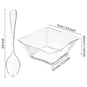 Qeirudu 50 Pack 5 oz Mini Dessert Cups with Spoons - Appetizer Plates Small Disposable Fruit Salad Serving Cup for Appetizers, Ice cream, Trifle