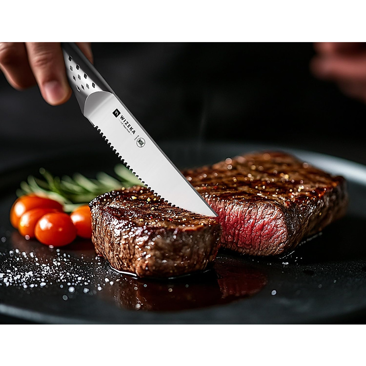 WIZEKA Steak Knives Set of 8, Dishwasher Safe Serrated Steak Knives 4.5 Inches, German Stainless Steel Kitchen Knives of Steak, Jaguar Series