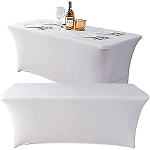Mingyit 2 Pack Spandex Table Cover Fitted Rectangular Tablecloth Stretchable Fabric Tablecloth for Party, Banquet, Wedding and Events (6FT, White)