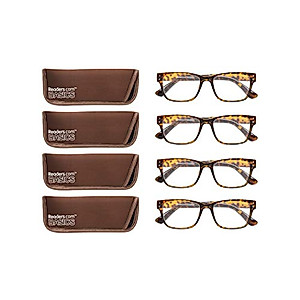 Readers Readers.com Fully Magnified Reading Glasses: The McNealy - 4 Pairs, Classic Rectangle for Women and Men - Tortoise, 1.25