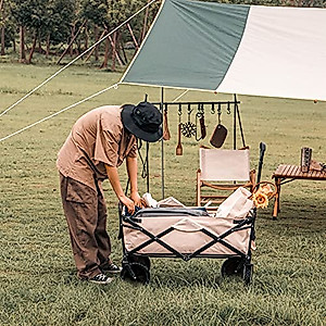Picnic Camping Cart Portable Collapsible Outdoor Utility Wagon Garden Folding Trolley 80KG Max Load Push Wagon Sturdy Lightweight Beach Outdoor Garden Picnic Cart,Creamy White