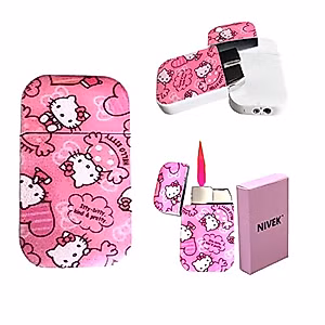 NIVEK Kulomi Lighter Kitty KT Torch Lighter Pink Flame Pocket Refillable Kawaii Cute Windproof Flame (Cat, Rabbit, Melody, Duffy) (A2-Pink Kitty)