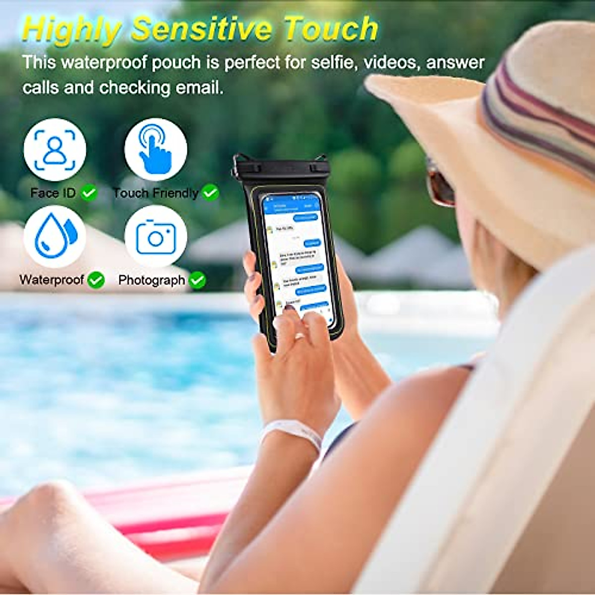 IP68 Floating Waterproof Phone Pouch, Universal Sponge Water Proof Cell Phone Case Bag with Adjustable Lanyard, Protector Pouch for iPhone 14 13 12 11 Pro Max Samsung S23 Google, Up to 6.7'' Black