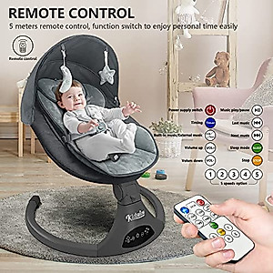 Baby Swing for Infants,5-Speed Baby Swing with 12 Preset Lullabies, Remote Control Baby Swings for Infants with Touch Screen Infant Swing for 5-20 lb,0-9 Months Suitable for Indoor and Outdoor.