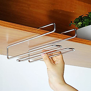 6 Glass - Wine Glass Rack Under Cabinet - Stemware Holder Under Shelf Metal Wine Glass Organizer Glasses Storage Hanger for Bar Kitchen