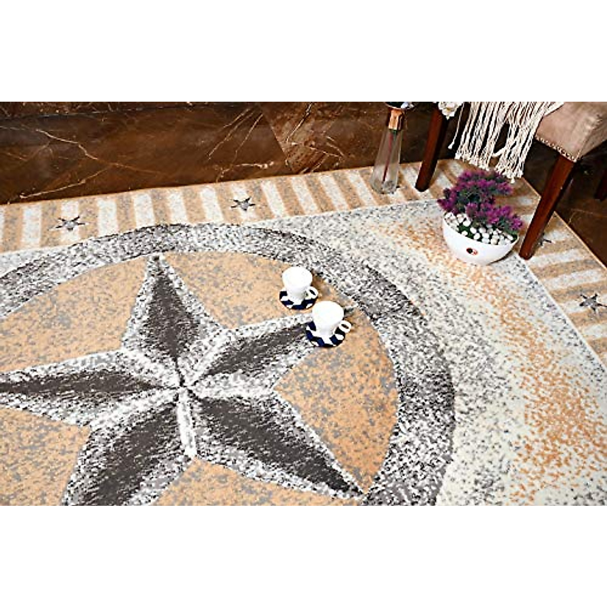 Furnish my Place Texas Star Rug - 5 ft. x 8 ft, Beige Rustic, Novelty Lone Star Rug with Border, Jute Backing