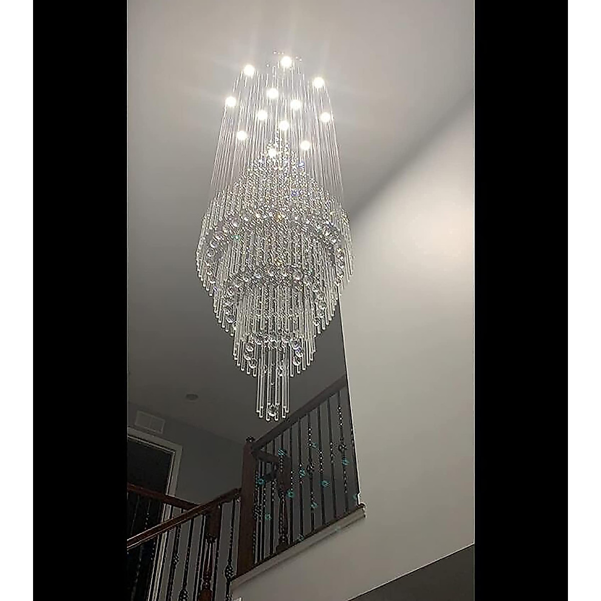 Flashing God D32''X H120'' High Ceiling Chandelier Crystal Raindrop Chandeliers Staircase Large Chandelier Villa Entrance Foyer Ceiling Light High Ceiling Pendant Light Fixture,12 Bulbs Include