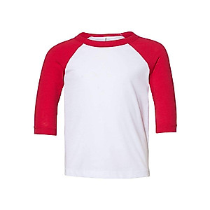 Bella Canvas Toddler Side Seamed Baseball T-Shirt, 2T, White/Red