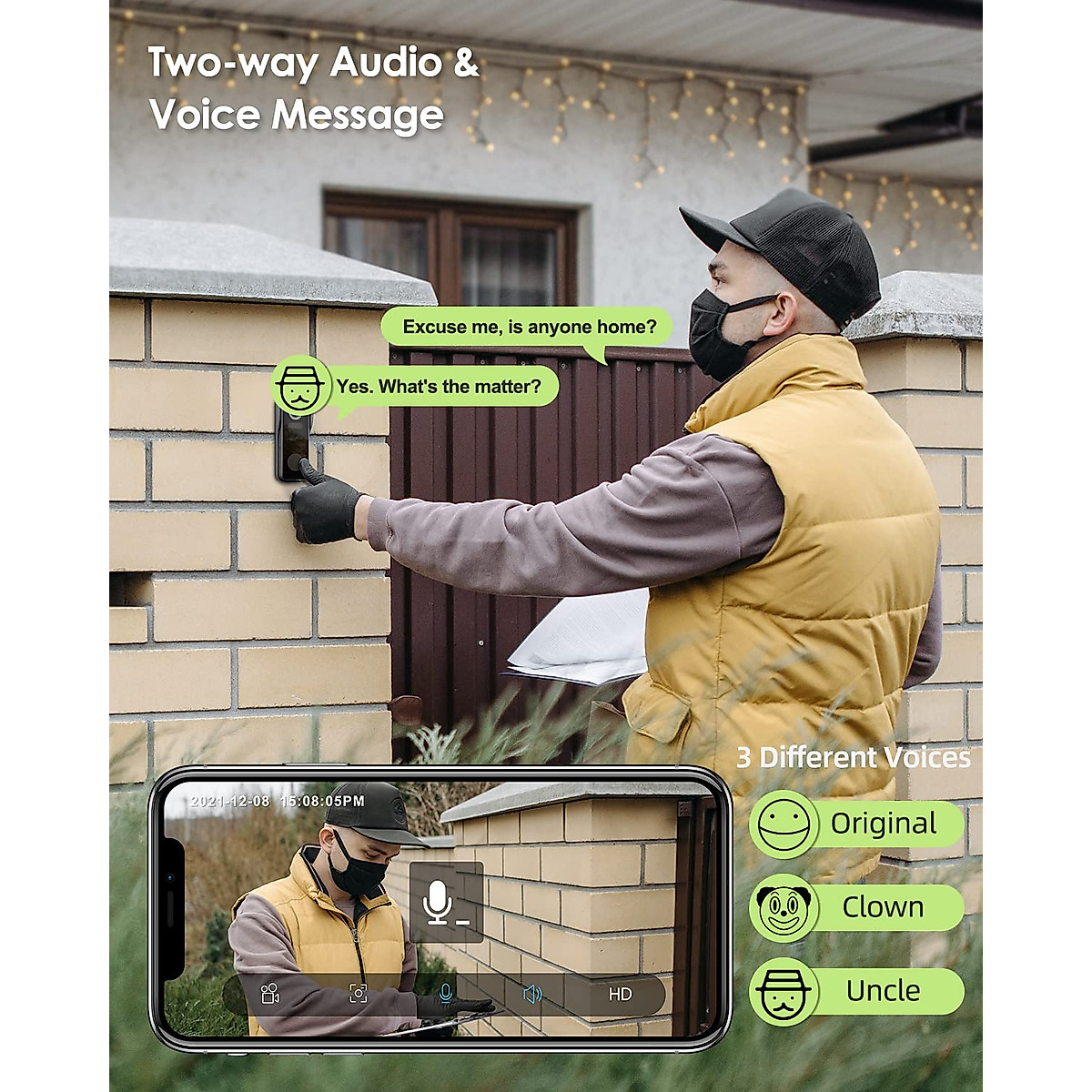 MUBVIEW Wireless Doorbell Camera with Chime 2K HD, WiFi Video Doorbell Camera with Voice Changer, Motion Detector, Anti-Theft Device, Night Vision, 2-Way Audio, SD/Cloud Storage, No Subscription