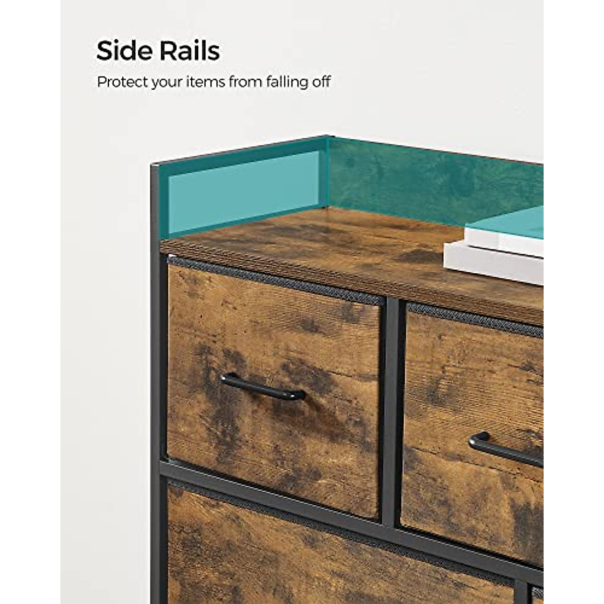 SONGMICS Dresser for Bedroom, Chest of Drawers, 7 Fabric Drawers with Handles, Rustic Brown and Black ULTS137B01