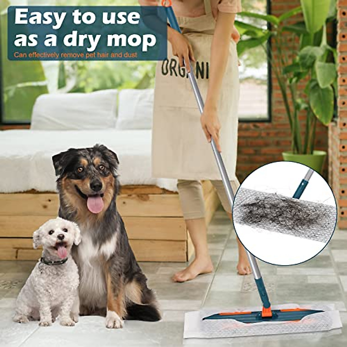 Midyb Microfiber Mops for Floor Cleaning, Floor Dust Mop with 2 Reusable Pads & 20pcs Dry Sweeping Cloths Refills, Wet Dry Mop for Hardwood, Vinyl, Laminate, Tile Cleaning