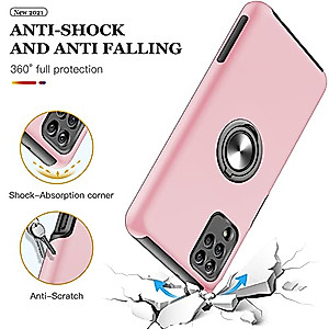 JAME for Samsung Galaxy A12 Case with [2 Pack] Tempered-Glass Screen Protector, Slim Soft Bumper Protective Case for Samsung A12 Case, with Invisible Ring Holder Kickstand for Galaxy A12 Case, Pink