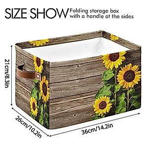 DEHOZO Storage Basket Bins, Summer Wooden Sunflower Flower Collapsible Storage Cubes Organizer with Handles, Closet Shelves Clothes Storage Box Toys Organizer for Bedroom Living Room, 2pcs