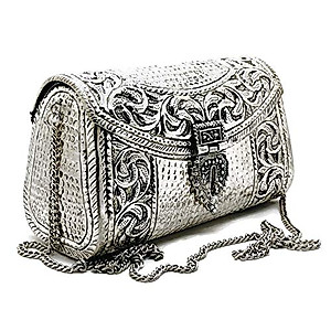 Trend Overseas women gift bridal bag Brass Metal Clutch Sling Bag Indian Ethnic Antique clutch (Silver)