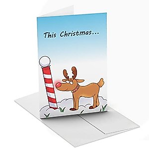Hilarious Rudolph Christmas Greeting Card Set by Witty Yeti. 10 Pack of 5"x7" Joke Cards. Funny Adult Holiday Stocking Stuffer for Men or Women. Give the Gift of Holiday Humor to Friends and Family
