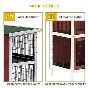 PawHut 54" 2-Story Rabbit Hutch Bunny Cage with Openable Roof, No Leak Tray and Fun Enclosed Run, Indoor/Outdoor