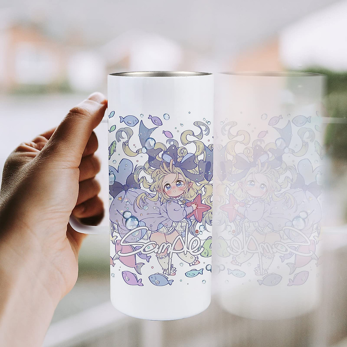 MAIKESUB 4 Pcs Sublimation Blank Skinny Tumbler 16 OZ White Mugs with Handle and Straw Double Wall Stainless Steel Coffee Travel Straight Mug with Sliding Lid