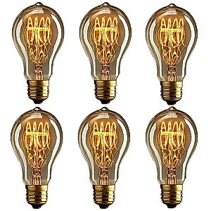 CTKcom A19 Vintage Edison Bulbs,E26 120V 40W Amber Warm Dimmable Vintage Style Incandescent Light Bulbs,Home Light Fixtures Squirrel-Cage Filament,6 Pack