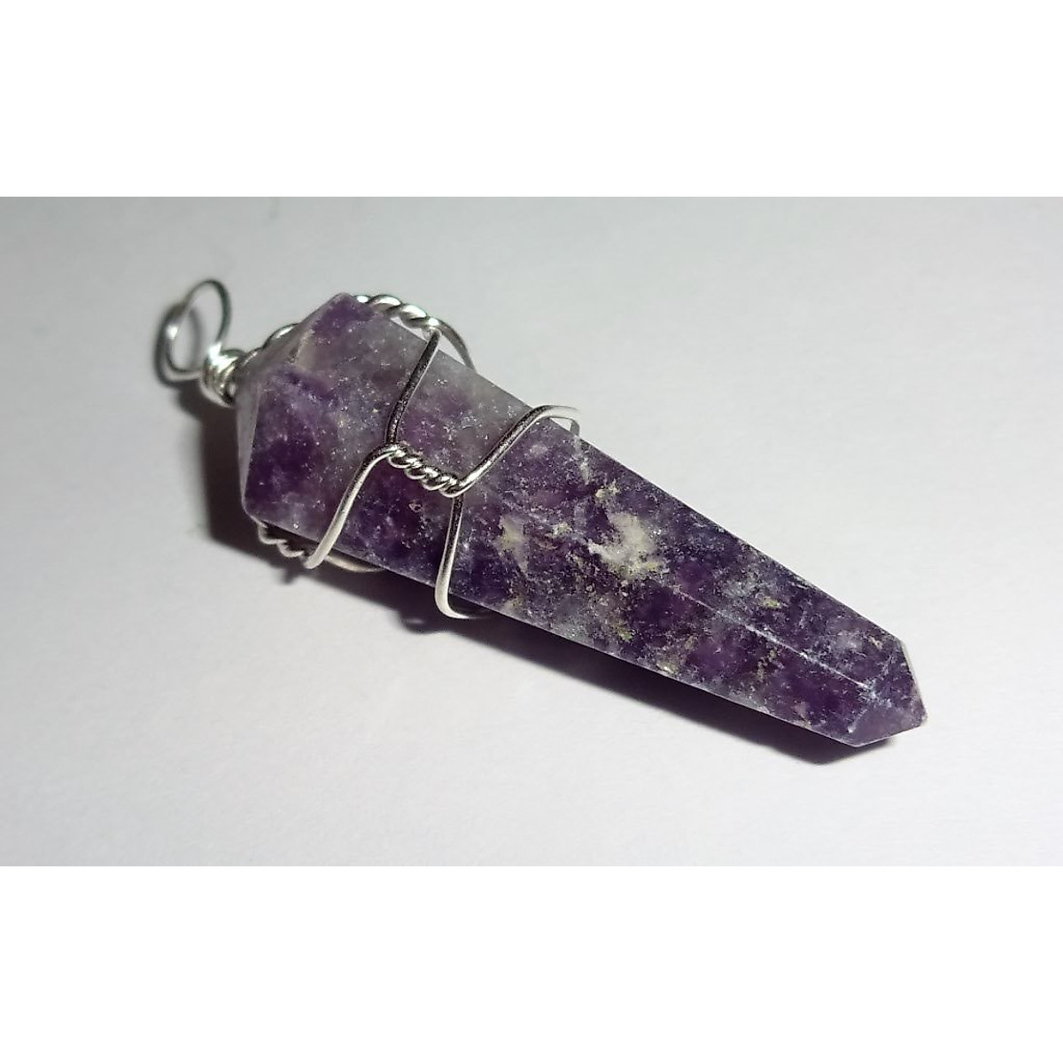 Sublime Gifts 1pc Lepidolite Natural Premium Crystal Cut Healing Gemstone Wire Wrapped with Loop Point Pendant