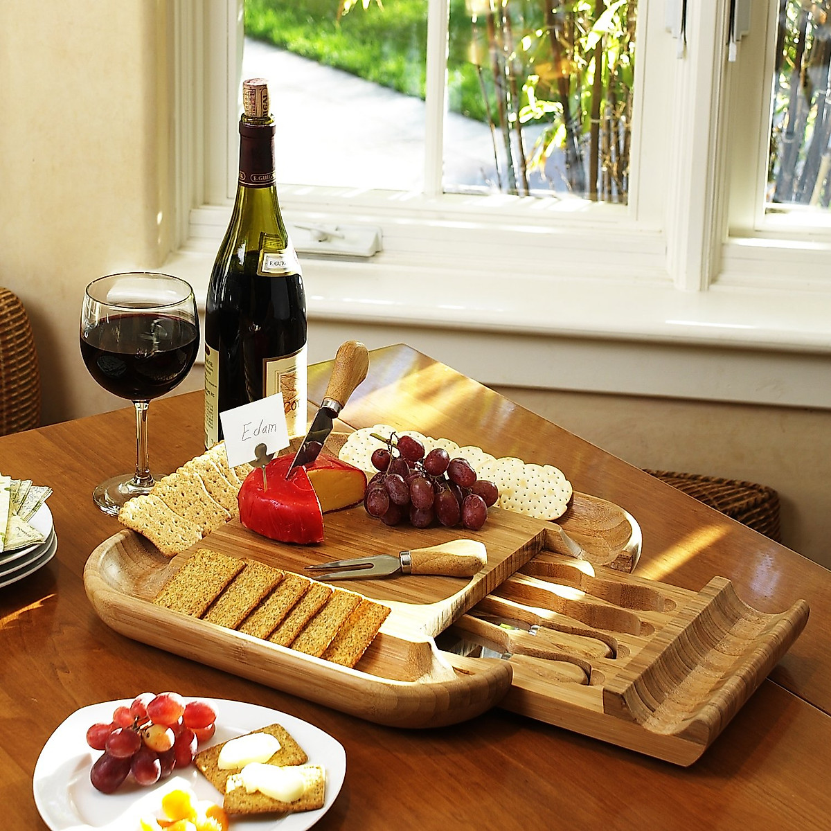 Picnic at Ascot Cheese/Charcuterie Board with Cheese Knives and Markers- Designed & Quality Checked in The USA