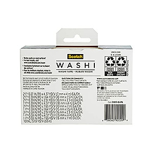 Scotch Washi Tape, Whimsical Design, 15 Rolls, Great for Bullet Journaling, Scrapbooking and DIY Décor (C1017-15-P5)