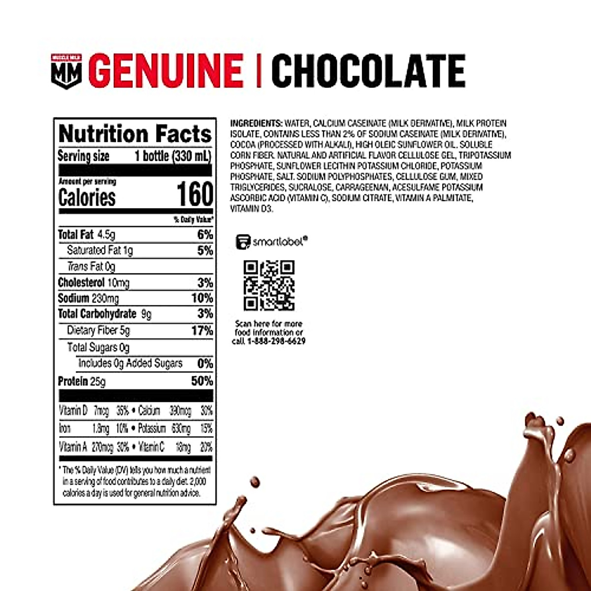 Muscle Milk Genuine Protein Shake, Chocolate, 20g Protein, 11.16 Fl Oz (Pack of 12), Packaging May Vary