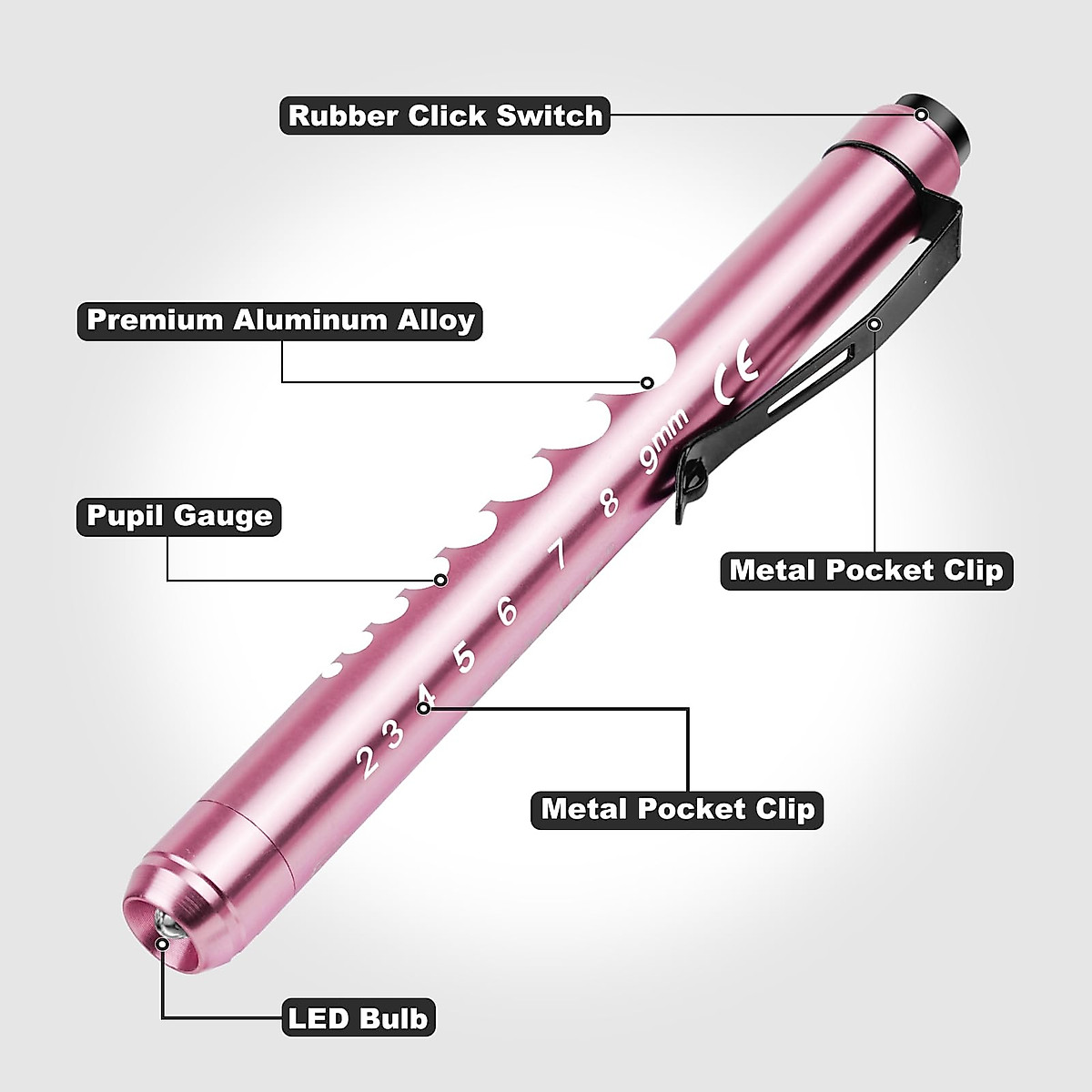 Trauma Shears, RISEMART Medical 7 1/4" Titanium-Bonded EMT Bandage Scissors and LED Pen Light with Pupil Gauge for Surgical Nursing Purposes(Gold and Silver)