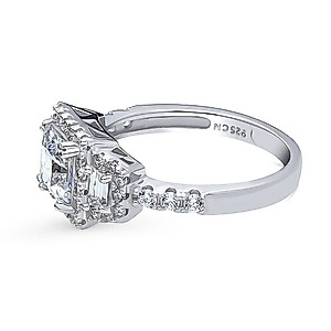BERRICLE Sterling Silver Halo Wedding Engagement Rings Princess Cut Cubic Zirconia CZ 3-Stone Ring for Women, Rhodium Plated Size 6