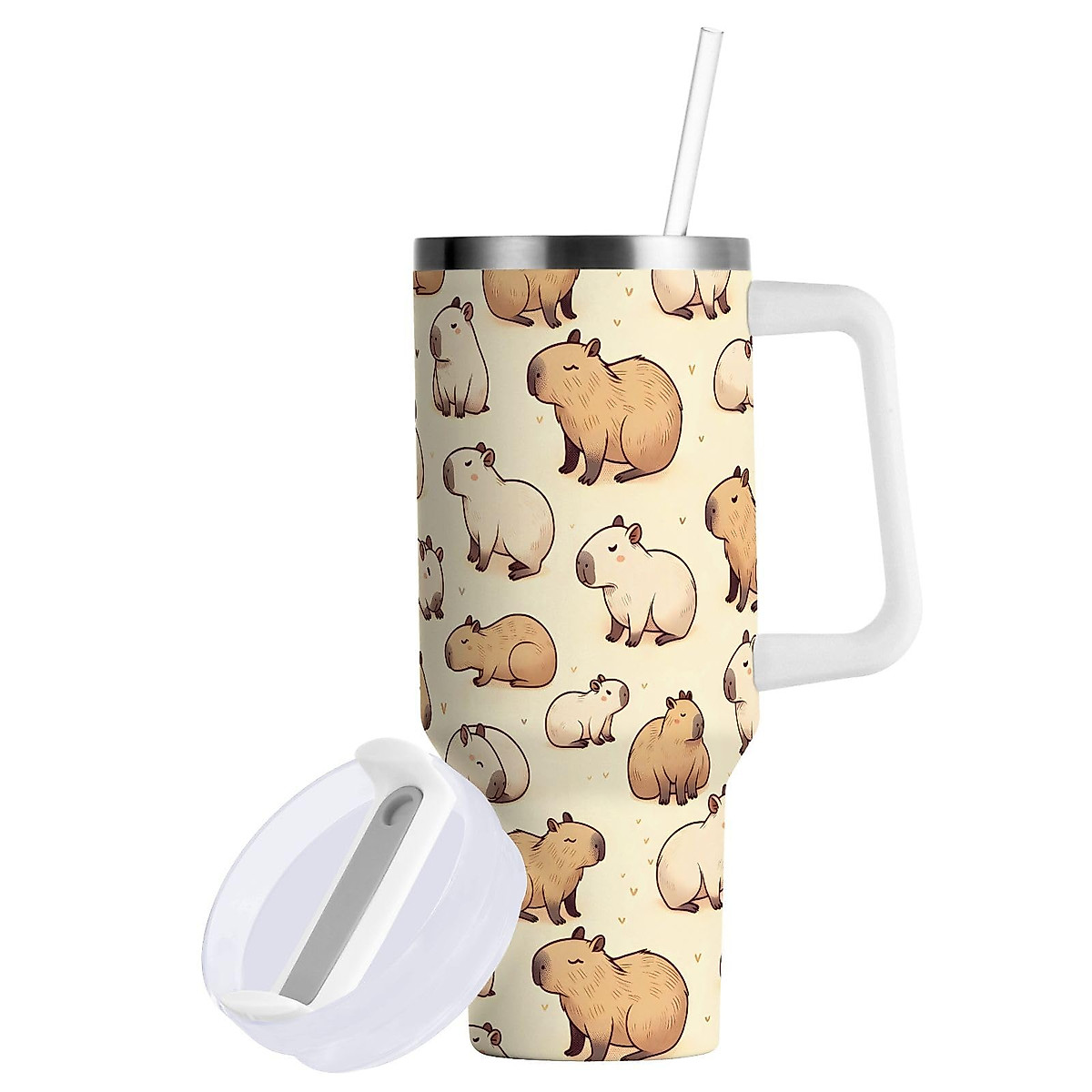 Capybaras Animal Forest 40 oz Tumbler with Handle Insulated Water Bottle with Straw Lid Stainless Steel Vacuum Insulated Cup Travel Coffee Mug