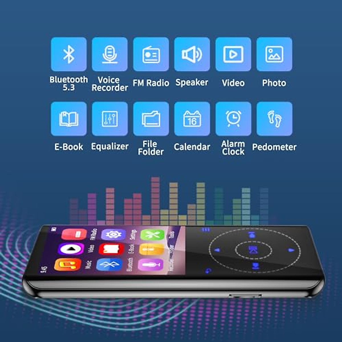 RUIZU 64GB MP3 Player with Bluetooth 5.3: Portable Music Player with Speaker, FM Radio, Voice Recorder, HiFi Lossless Digital Audio Video Playback, 2.4" Curved Screen, Touch Buttons, Supports 128GB