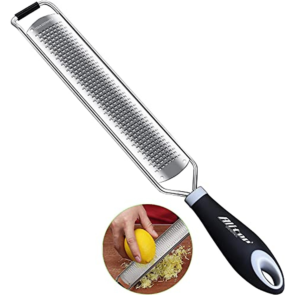 ALLTOP Lemon Zester, Hand-held Stainless Steel Food Grater,Pro Kitchen Tool for Cheese Parmesan Vegetable Ginger Garlic Nutmeg Citrus Lime Orange Chocolate Fruit - Fine Shredder
