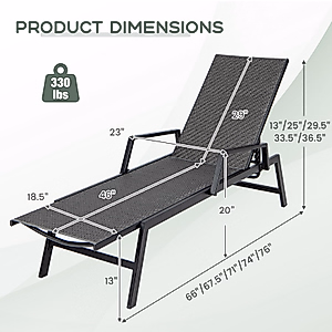Tangkula Outdoor Rattan Chaise Lounge, Woven PE Wicker Reclining Chair with Armrests & 5-Position Backrest, Heavy-Duty Metal Frame, Patio Recliner Lounge for Porch, Backyard (1, Brown)