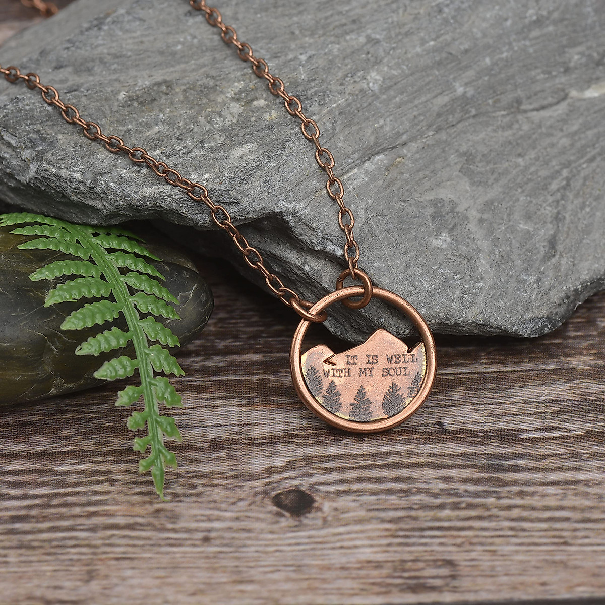 Lauren-Spencer Mountain Necklace for Women Mountain Range Necklace Forest Tree Mountain Pendant Necklace Nature Jewelry Gift for Skiers Hikers Climbers Nature Lovers (Rose Gold Forest Mountain)