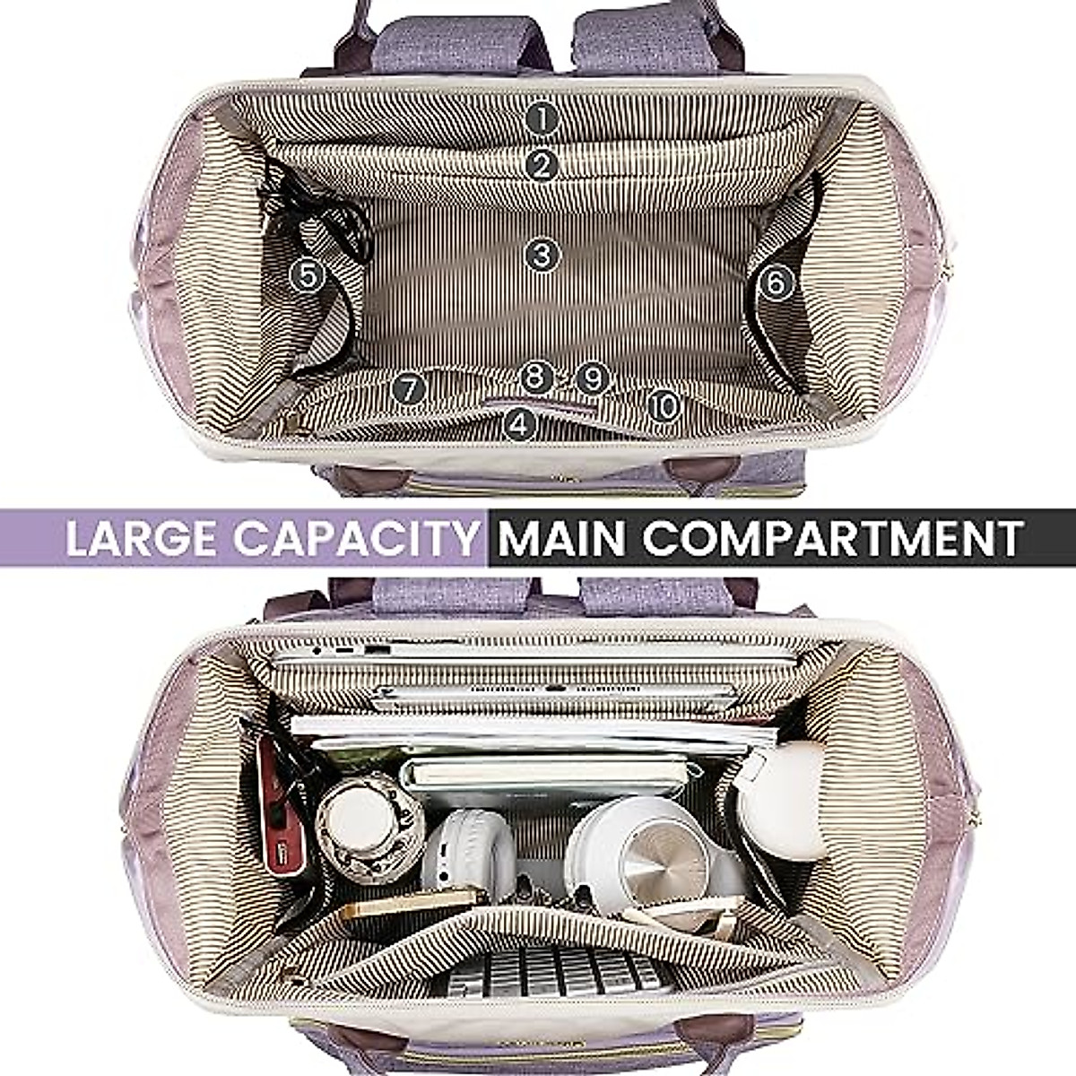 LOVEVOOK Laptop Backpack Purse for Women, Nurse Work Business Travel Backpack Bag, Wide Open Backpack, Lightweight Water Resistent Daypack with USB Charging Port, 17.3 inch, Beige-Light purple