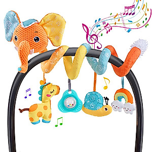 willway Car seat Hanging Toys, Baby Spiral Activity Plush Stroller Toys Baby Rattle Sensory Toys for Crib Mobile Bassinet with Music Box BB Squeaker Rattles, Infant Toys for 0 6 12 Months Gifts