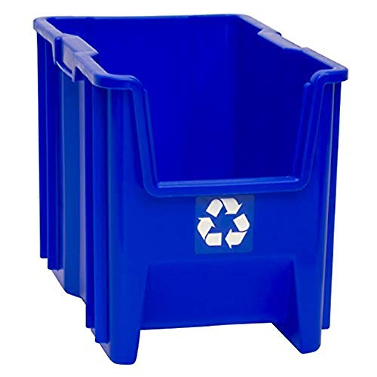 READYSPACE Commercial Industrial Heavy Duty Stackable Open-Front Recycling Bin Box Containers, 7 Gallon, 4 Pack, Blue
