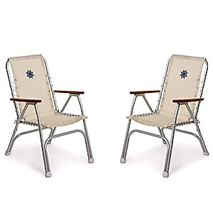 FORMA MARINE Boat Chairs High Back Off-White Deck Folding Marine Aluminum Teak Furniture Set of 2 M150W