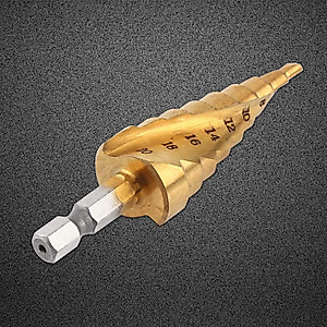 Hilitand Step Drill Bit, High Speed Steel Stepped Cone Drill Bit Coated Spiral Flute Hex Shank 4-20mm