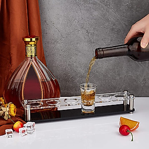 AHANDMAKER Shot Glass Holder Tray, 6 Hole Acrylic Bar Tasting Serving Tray, Wine Shot Glasses Display, Whiskey Glass Cup Rack Organizer for Restaurant Club Bar Party Family Gathering, Horizontal