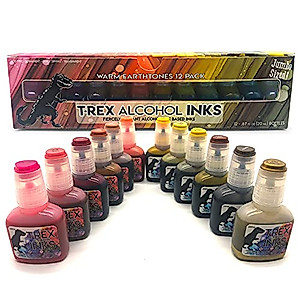 T-Rex Inks Premium Alcohol Inks Warm Earth Set- 12 Warm Tone Colors - Alcohol Ink for Epoxy Resin Dye, Painting, Tumbler Making & More - Includes Storage Box & Metallic Gold Ink - 20ml Bottles