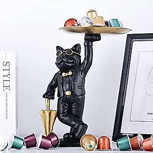 Modern Decor Resin Bulldog Tray Statue Tray Storage Key Holder Candy Jewelry Earrings Tray Suitable for Home Decor Modern Art Dining Table Decor Office Small Object Tray (Black)