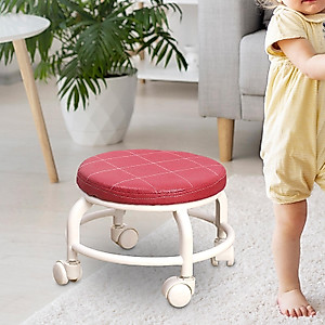 figatia Rolling Stools with Wheels Low Height Rolling Stool Portable Comfortable Household Small Shoe Stool Seat Pulley Wheel Stool for Home Kitchen, Red